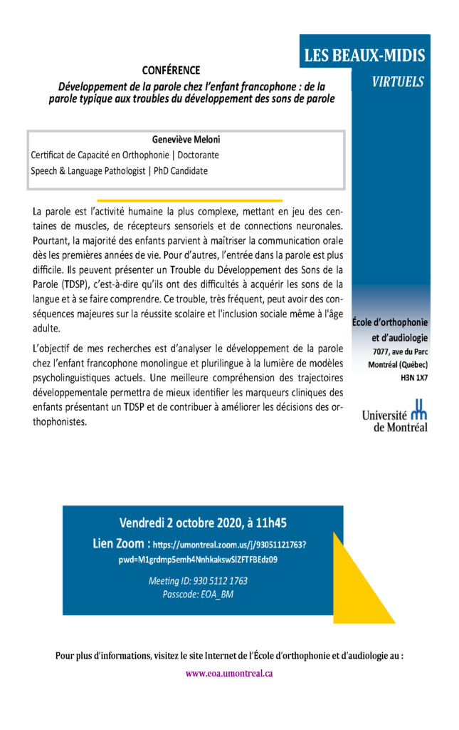 Développement de la parole chez l’enfant francophone : de la parole ...