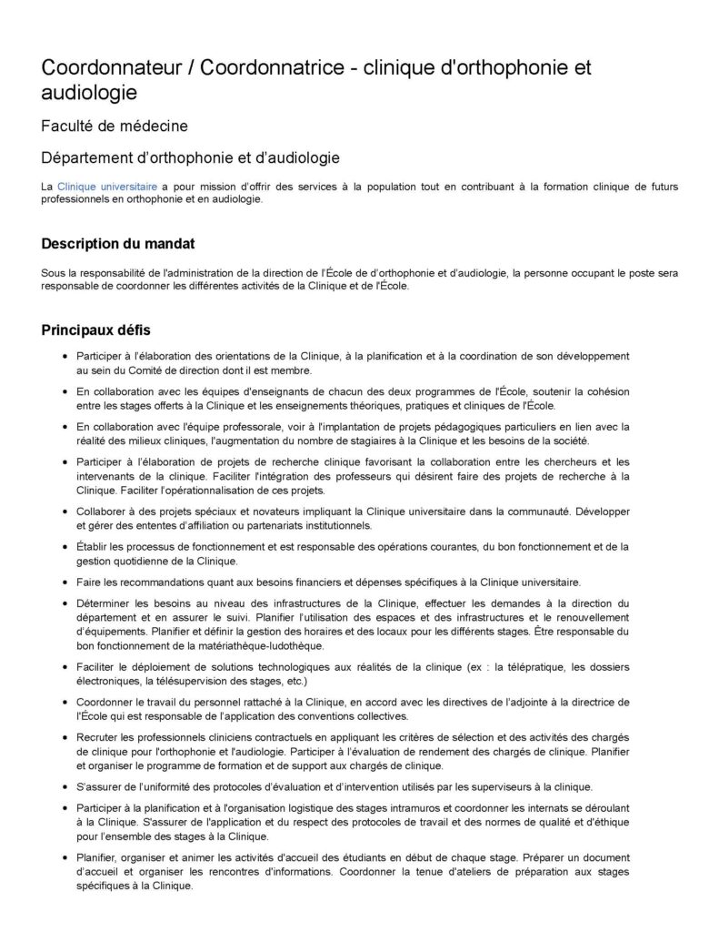 Offre d’emploi - Coordonnateur / Coordonnatrice - clinique d ...